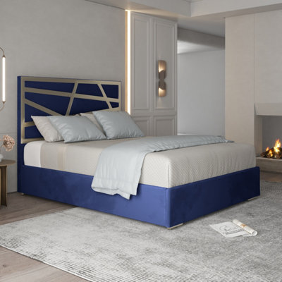 Arabella Upholstered Soft Velvet Metal Bed Frame - Blue by B&Q ...