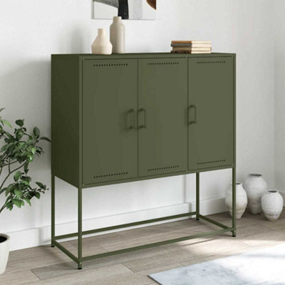 Berkfield Highboard Olive Green 100.5X39X107 Cm Steel by B&Q | ufurnish.com