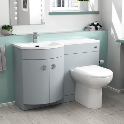 Nes Home Matte Grey 1100mm Left Hand Sink Combination Vanity Unit & Btw ...
