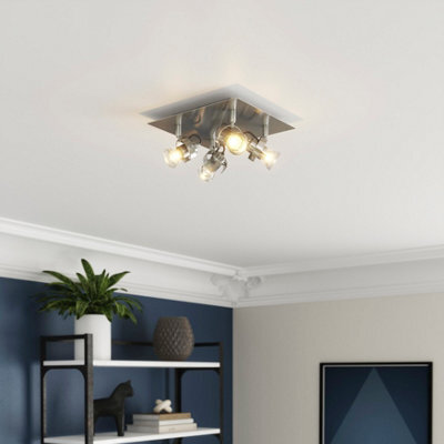 GoodHome Arachne Plate Satin Silver Chrome Effect 4 Light Spotlight by ...