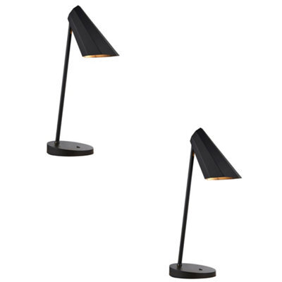 2 Pack Matt Black Angled Table Lamp - Adjustable Head - Modern Desk ...
