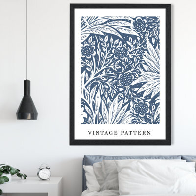 Artze Wall Art William Morris Blue Pattern / Black Frame / Size: A2 by ...