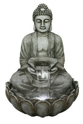 Outdoor Living UK Aqua Creations Grey Sitting Buddha Solar Water ...