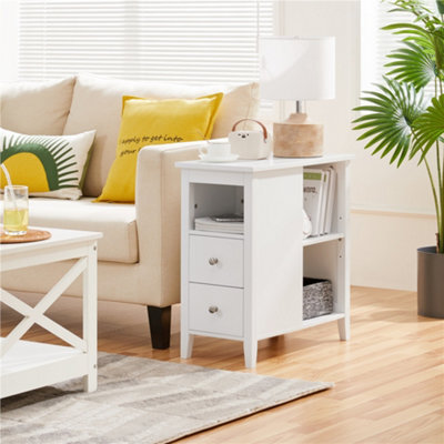 Yaheetech Narrow White Bedside Table Nightstand With 2 Drawers 3 ...