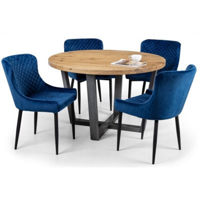 Ashfield Brooklyn Round & Luxe Blue Dining Set by B&Q | ufurnish.com