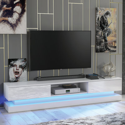 Bloom Tv Unit 180Cm White With High Gloss Doors And Led Lighting ...
