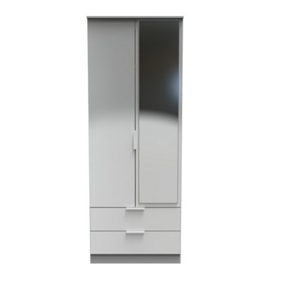 Poole 2 Door 2 Drawer Mirrored Robe In Uniform Grey & Dusk Grey (Ready ...