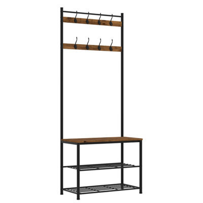 LPD Ealing Pine Hallway Unit With Coat Rack Black Metal Frame Rustic ...