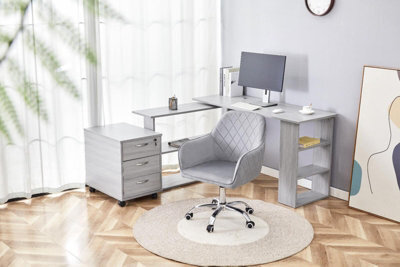 Kosy Koala Grey Office Desk L-Shaped With Grey Velvet Upholstered Chair ...