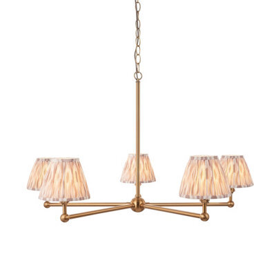 Loops Stunning 5-Light Brushed Brass Pendant Light With Neutral Fabric ...