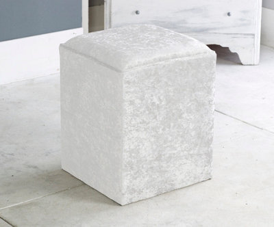 Adore Designs Victoria Crushed Velvet Square Foot Stool Pouffe - White ...