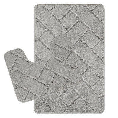 Livabliss 2-Piece Machine Washable Non-Slip Light Grey Bathroom Rug Set ...