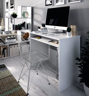 Ijoy Compact Computer Desk With Pull-Out Keyboard Tray - White (H)79Cm ...