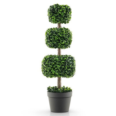 Costway 75Cm Artificial Boxwood Topiary Tree Faux Triple Square Shaped ...