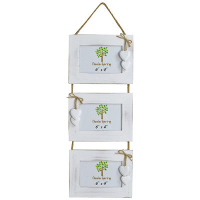 "Nicola Spring Rustic White Hearts 3 Photo Frame - 6 X 4"" - White" by ...