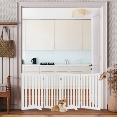 Costway 4-Panel 89 Cm Pet Barrier Wooden Freestanding Pet Safety Gate ...