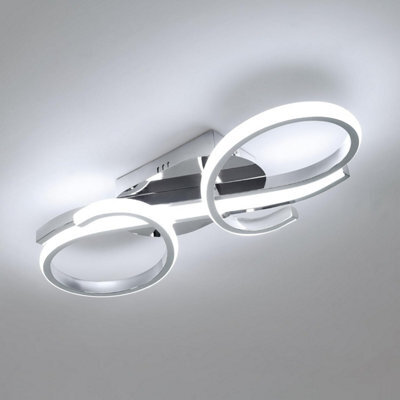 Goeco Modern Chrome Led Ceiling Light - 3 Curved Rings, 36W 3350Lm Cool ...