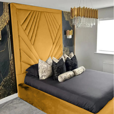 Solia Plush Velvet Mustard Bed Frame by B&Q | ufurnish.com