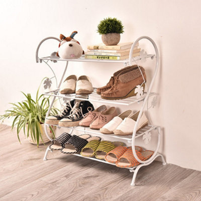 Living And Home 4 Tier White Shoe Rack Metal Shoe Shelves For Hallway ...