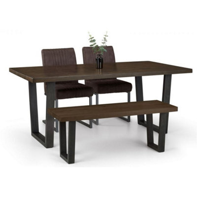 Ashfield Brooklyn Dining Table Dark Oak, Bench & 2 Charcoal Chairs by B ...