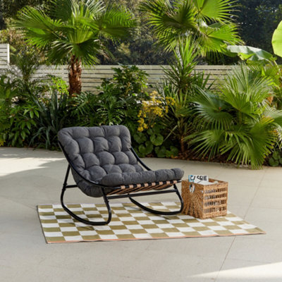 Home Detail Marbella Black Rocking Chair, Dark Grey Cushions by B&Q ...