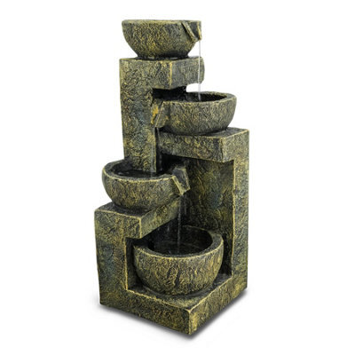 Geezy 4 Tier Water Feature Outdoor Indoor Led Fountain Waterfall Garden ...