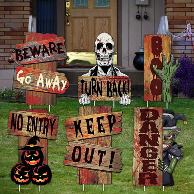 Halloween Decorations Outdoor Yard Signs, 6Pcs Creepy Blood Beware ...