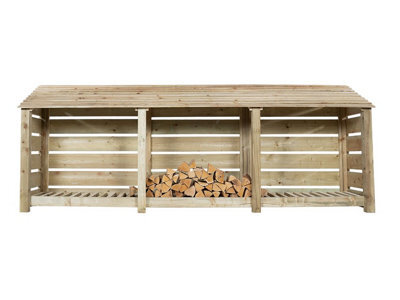 Arbor Garden Solutions Slatted Wooden Log Store W-335Cm, H-126Cm, D ...