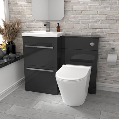 Nes Home 2 Drawers Dark Grey Basin Vanity, Wc Unit & Rimless Toilet by ...
