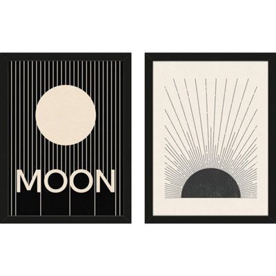 The Printable Studio Moon Framed Print Set (Pack Of 2) Black (43Cm X ...