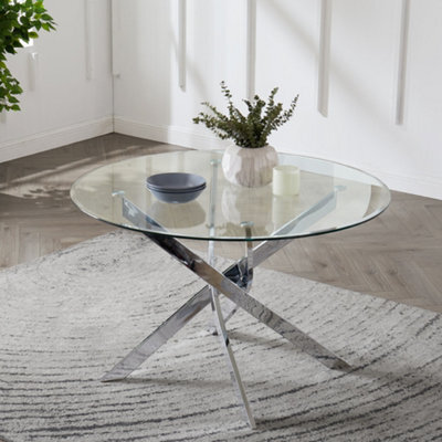 Home Detail Leon 100Cm Round Glass Dining Table With Silver Legs by B&Q ...