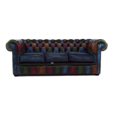 Chesterfield Handmade Patchwork 3 Seater Sofa Antique Real Leather In ...