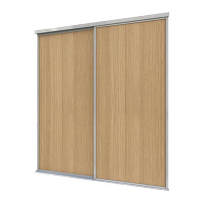 A-Class Sliding Doors Set Of 2 Oak Sliding Wardrobe Door Kit In Silver ...