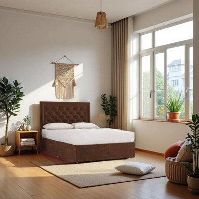 "Knight Sleep Ellis Mocca Plush 5Ft Bed Set With Mattress, 2 Drawers ...