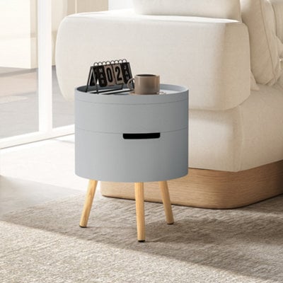 Homcom Side Coffee Table End Desk Night Stand W/ Detachable Tray, Grey ...