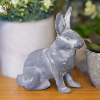 Burgess Cast Iron Rabbit Lead Finish Metal Hare Statue Animal Grey Home ...