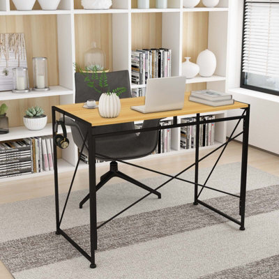 Home Source Brampton Folding Light Oak Compact Desk Storage Hook Wood ...