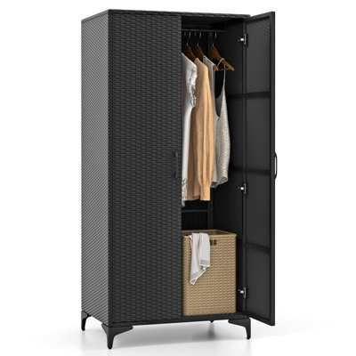 Gainoom Black Wicker Wardrobe Pe Rattan Wardrobe Armoire Closet W ...