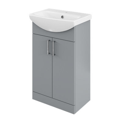 Veleka Gloss Grey Freestanding Vanity Unit & Basin Set (W)550mm (H ...