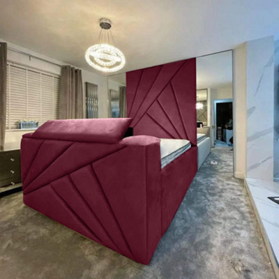 Tina Plush Velvet Maroon Tv Bed Frame by B&Q | ufurnish.com