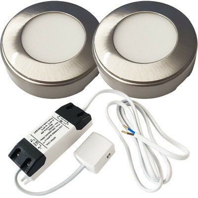 Led Brushed Nickel Round Under Cabinet Kitchen Light Kit With Driver ...