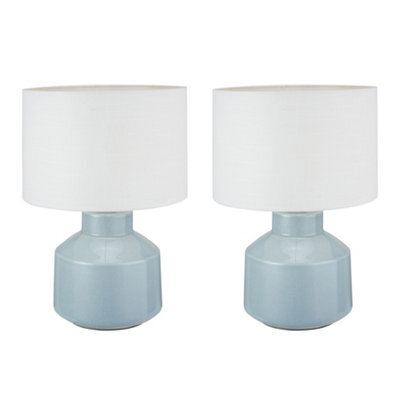 Dibor Set Of 2 Vintage Style Ceramic Blue Bedside Table Lamp Room Décor ...