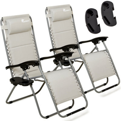 NETTA Sunmer Padded Reclining Sun Lounger Recliner Chair - Grey - Set ...