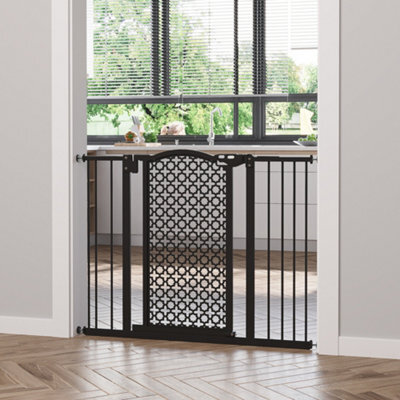 Pawhut 74-105Cm Pet Safety Gate, Pressure Fit Stair With Double Locking ...