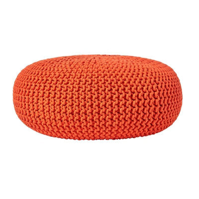 Homescapes Burnt Orange Large Round Cotton Knitted Pouffe Footstool by ...