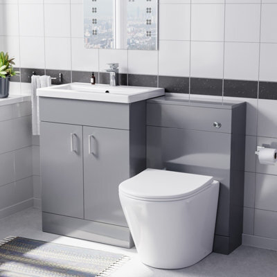 Nes Home 1100mm Grey Basin Vanity Cabinet, Wc Unit & Round Back To Wall ...