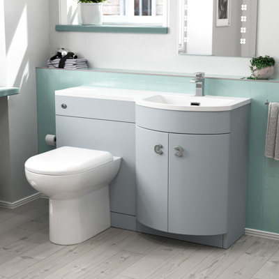 Nes Home Matte Grey 1100mm Right Hand Sink Combination Vanity Unit ...