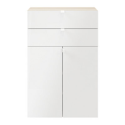 GoodHome Atomia Freestanding Gloss White Oak Effect Office & Living ...
