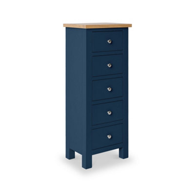 Farrow Navy 5 Drawer Tallboy Chest Fully Assembled - Painted With Oak ...