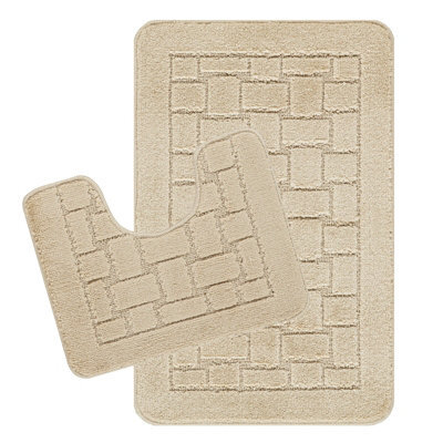 Livabliss 2-Piece Machine Washable Non-Slip Light Beige Bathroom Rug ...